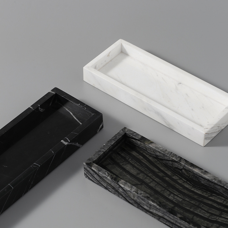 multi-purpose marble tray with simple geometric design variety size